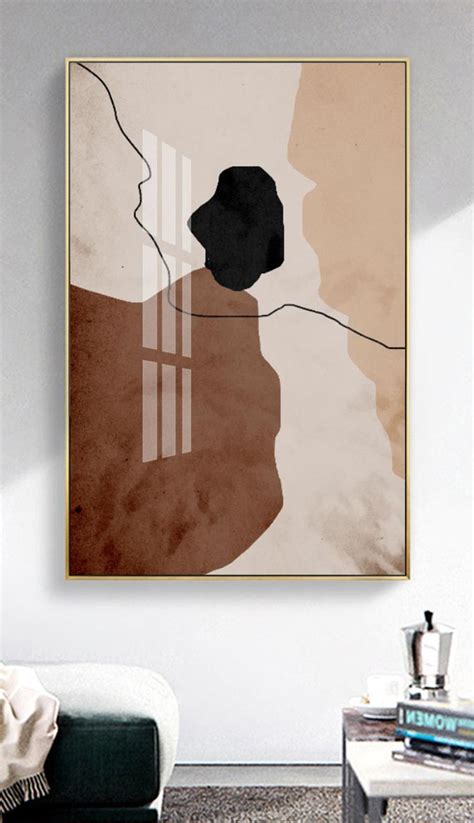 侘寂风抽象装饰画手绘油画高清喷绘晶瓷画 Abstract line art Painting Wall painting