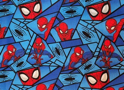 Cotton Fabric Blue Spider Man Block Quilt Cotton Fabric Select Your