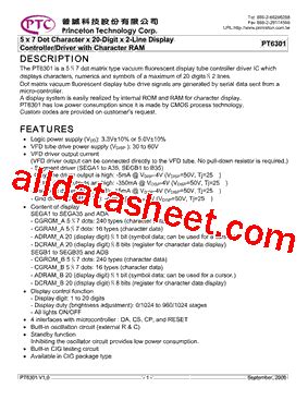 PT6301 Datasheet PDF Princeton Technology Corp