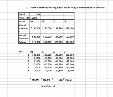 Solved Select The Best Option Using Rate Of Return Analysis