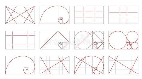 Golden Ratio Proportions Fibonacci Frames Set Stock Vector