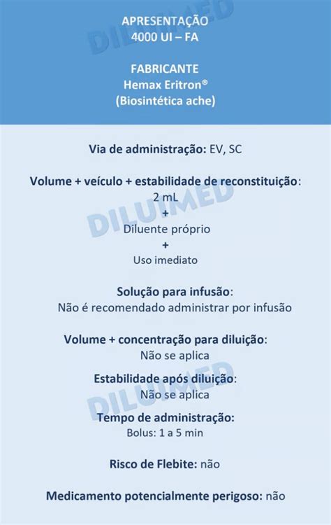 Eritropoetina Diluimed Diluição De Medicamentos