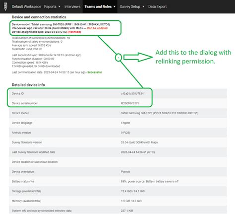 write device info in the settings allowing relinking · issue 2530