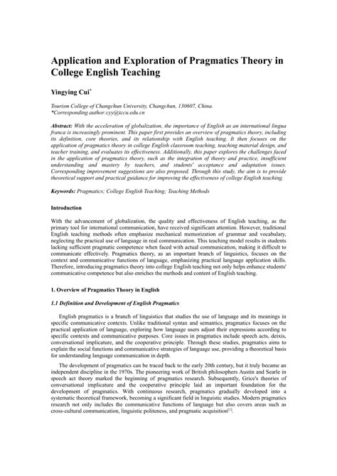 Pdf Application And Exploration Of Pragmatics Theory In College English Teaching
