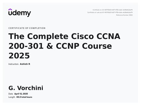 my course completion certificate for the complete cisco ccna 200 301