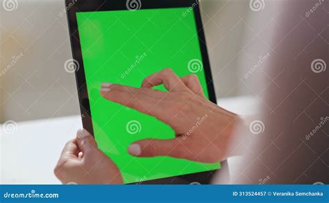 Hands Working Mockup Touchscreen At Office Close Up Unknown Woman