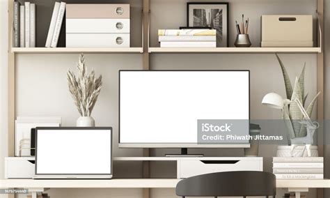 직장 키보드 마우스 및 노트북이 있는 공장 및 사무 장비가 있는 데스크탑 격리된 빈 화면 3d 렌더링 0명에 대한 스톡 사진 및 기타 이미지 Istock