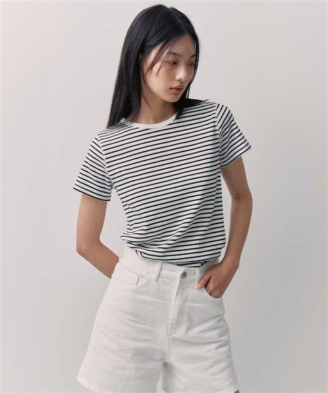 스트라이프 코튼 반팔티아이보리 딘스deans