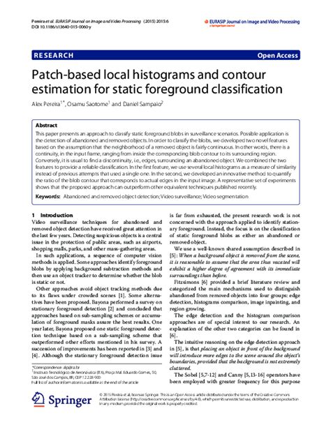 Pdf Patch Based Local Histograms And Contour Estimation For Static Foreground Classification