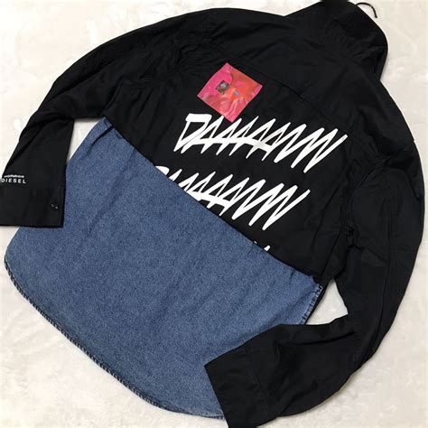 【目立った傷や汚れなし】希少デザイン！diesel ディーゼル 長袖シャツ ジャケット デニム切替 ブルゾン ブラック インディゴブルー L