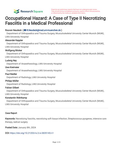 PDF Occupational Hazard A Case Of Type II Necrotizing Fasciitis In A