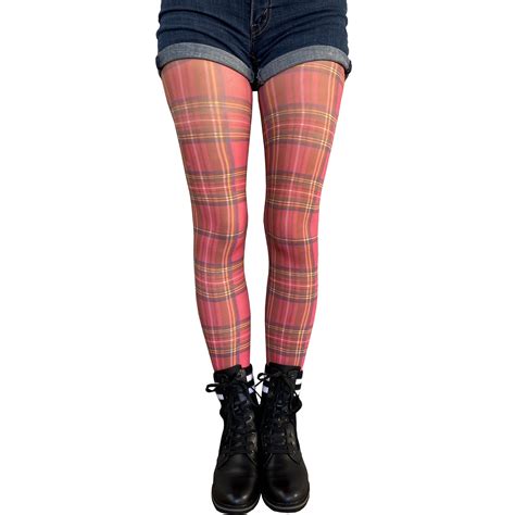 Red Plaid Tartan Patterned Tights Womens Opaque Etsy
