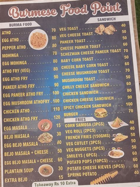 Menu At Burmese Food Point Chennai