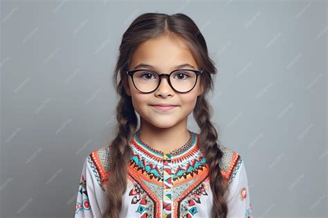 Premium Ai Image School Pupil Native American Girl In Glasses On Background With Copy Space