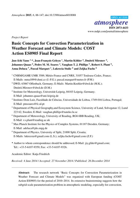 Pdf Basic Concepts For Convection Parameterization In Weather Forecast And Climate Models