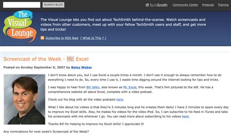 screencast of the week on techsmith the visual lounge press releases