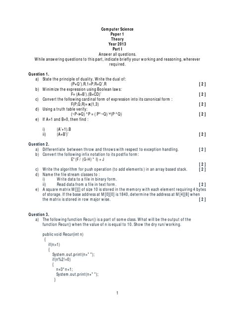 computer science paper 1 theory year 2013 pdf matrix mathematics
