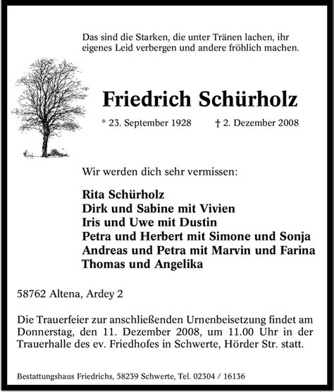 Traueranzeigen Von Friedrich Schürholz Trauer In Nrwde