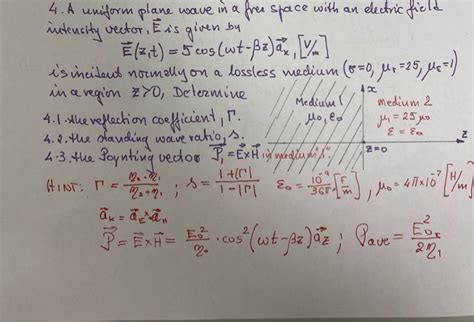 Solved 4 A Uniform Plane Wave In A Free Space With An