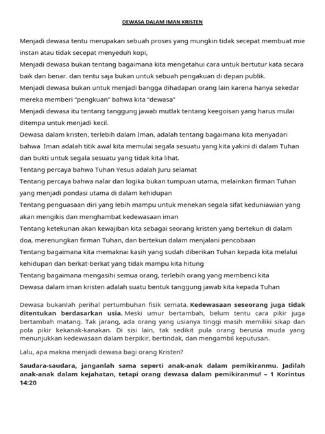 Dewasa Dalam Iman Kristen Pdf