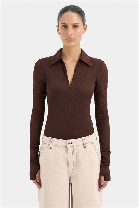 Jacques Mesh Zip Bodysuit Chocolate Brown Sir
