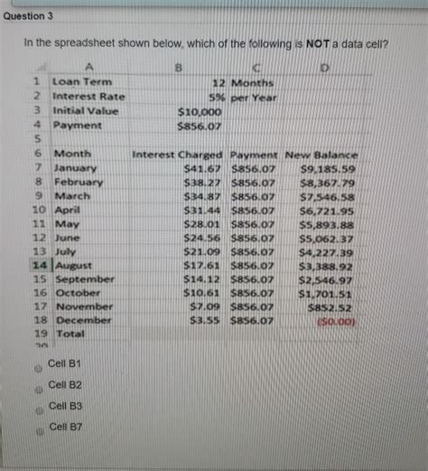 Solved Question In The Spreadsheet Shown Below Which Of Chegg