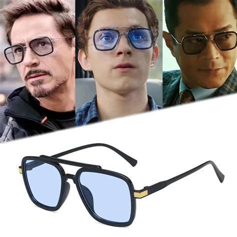 Luxury Metal Frame Square Tony Stark Sunglasses Spider Man Sun Glasses