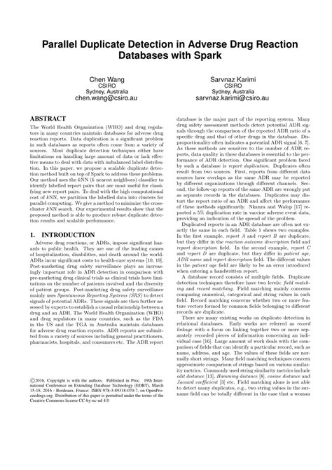 Pdf Parallel Duplicate Detection In Adverse Drug Reaction Databases With Spark