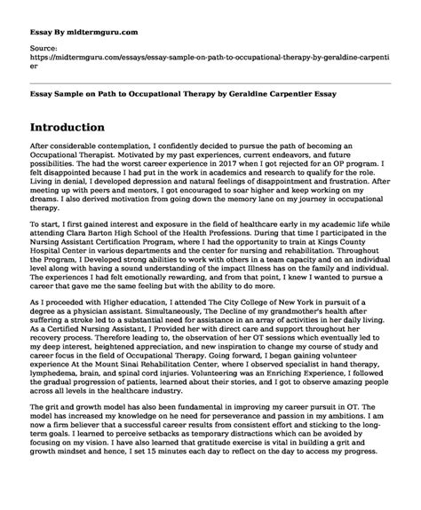 📚 Essay Sample On Path To Occupational Therapy By Geraldine Carpentier
