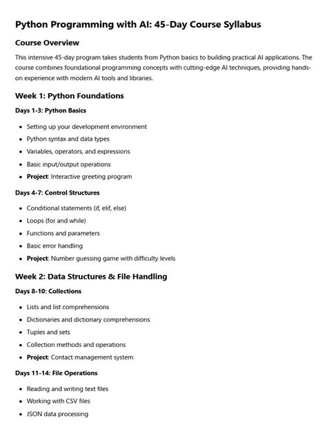 45 Day Python Programming With Ai Course Syllabus Pdf Artificial