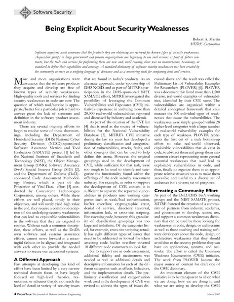 PDF Being Explicit About Security Weaknesses