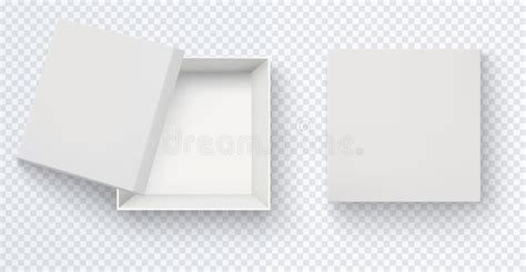 Top View Of White Empty Square Box Realistic Mockup Of Closed And Half