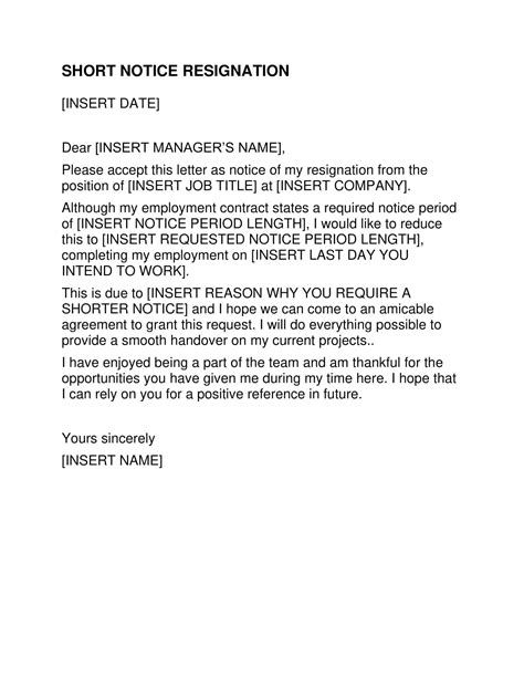 Free Printable Short Notice Resignation Letter Templates Pdf Word