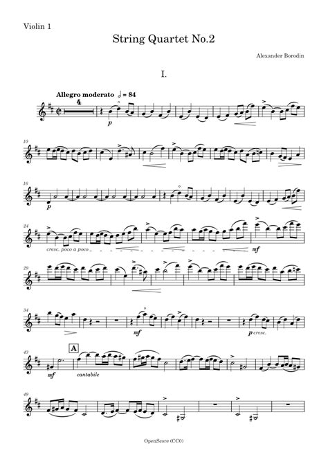 String Quartet No2 Aleksandr Borodin Violin 1 Part Sheet Music For