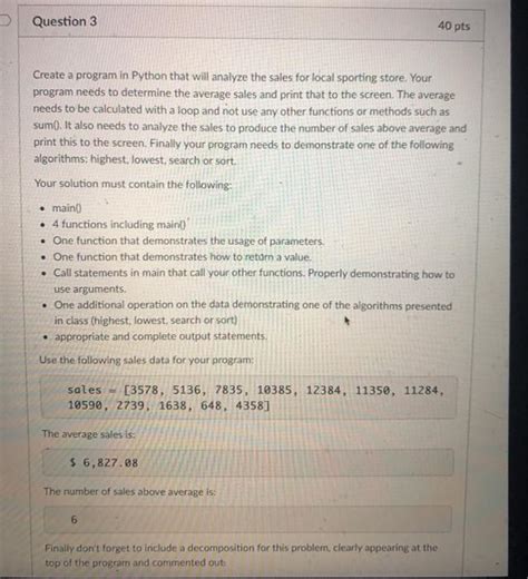 Solved Question 3 40 Pts Create A Program In Python That
