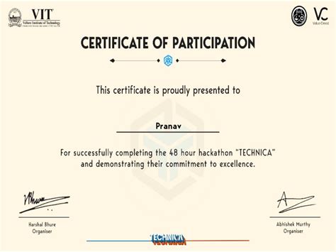 Got Certification For Participating In Hackathon Conducted By Vellore
