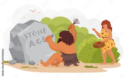 Prehistoric Ancient Primitive Cave Tribe Man And Woman Vector