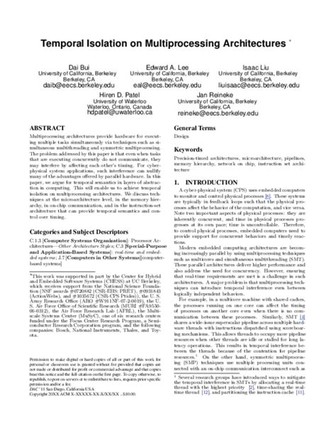 Pdf Temporal Isolation On Multiprocessing Architectures