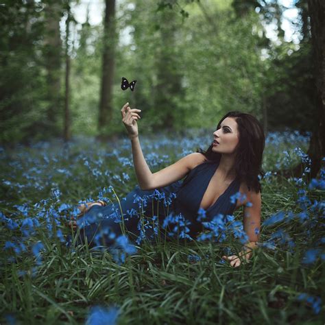 Wallpaper Sunlight Forest Women Outdoors Model Nature Blue Dress