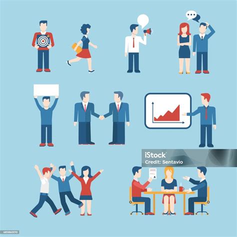 Gens Daffaires Plat Style Figures Icônes Modèle Web Icon Set Vector