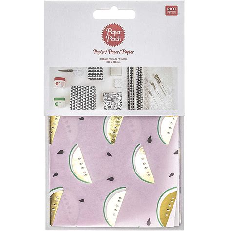 Rico Design Sb Paper Patch Papier Melone Gold 30x42cm 3 Bogen Hot Foil