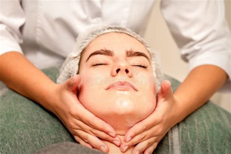 Face Massage Beautiful Caucasian Young White Woman Having A Facial