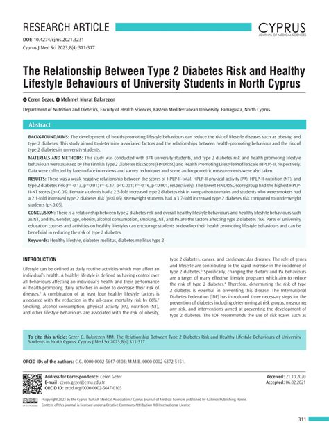 Pdf The Relationship Between Type 2 Diabetes Risk And Healthy