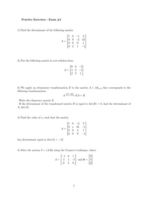 Linear Algebra Practice Pdf