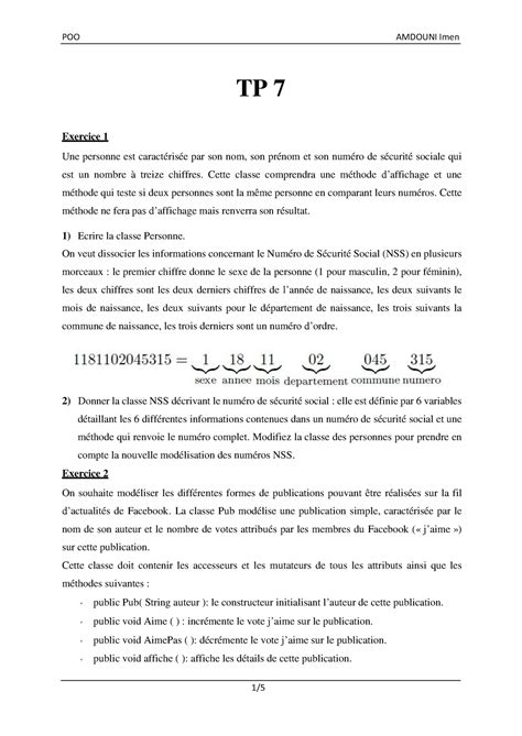 Tp7 Java Java Tp 7 Exercice 1 Une Personne Est Caractérisée Par Son