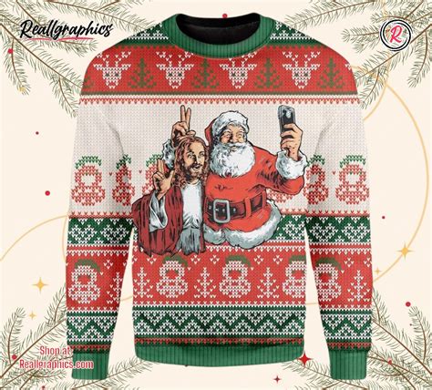 Custom Ugly Santa And Jesus Christmas Sweater Jumper Christmas Ts