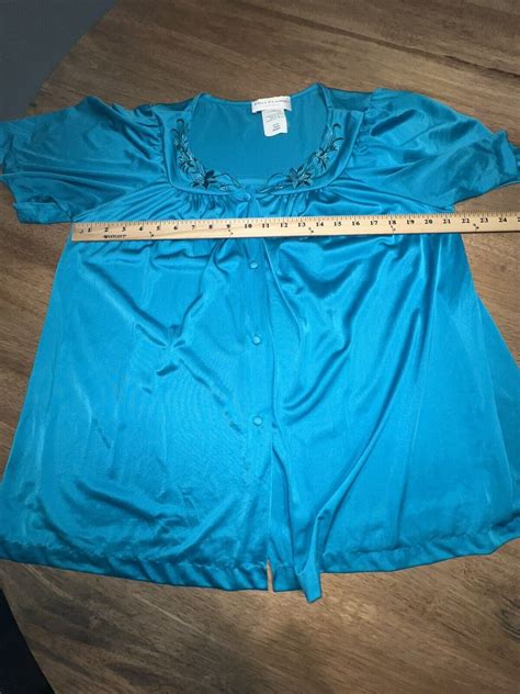 Vintage Miss Elaine 2 Piece Pajama Size Large Teal Sh Gem