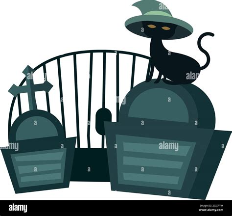 Halloween Cat With Hat At Cemetery Design Holiday And Scary Theme