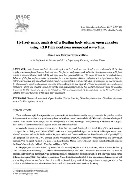 pdf hydrodynamic analysis of a floating body with an open chamber