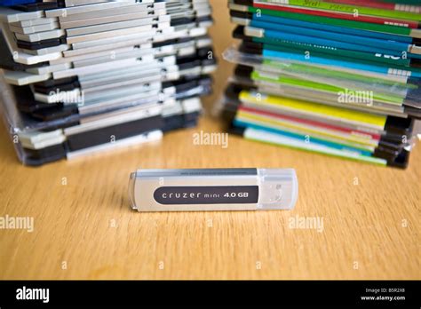 Modern Flash Drive Compared With Obsolete 3 5 Inch Floppy Disks Stock